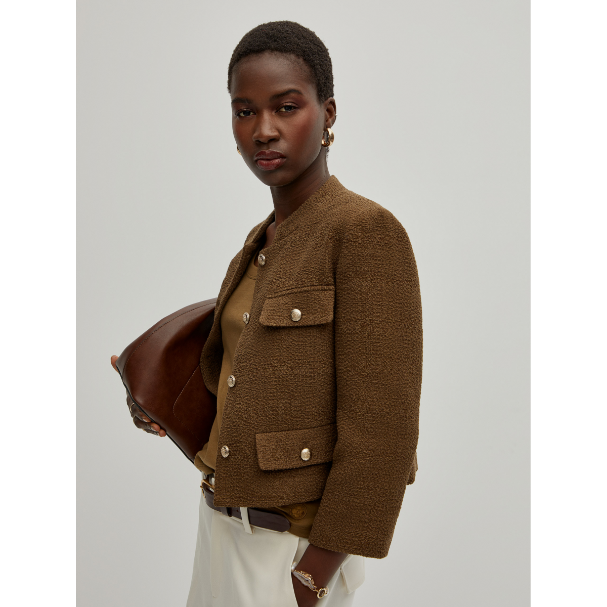 Tweed coat with fake pockets and gold buttons - D003706_656 | Decenio