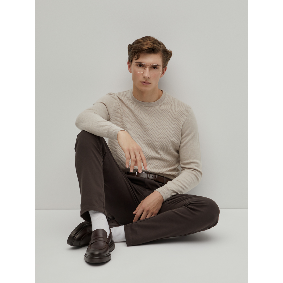 Structured sweater in wool and cotton - D003893_010 - Decenio